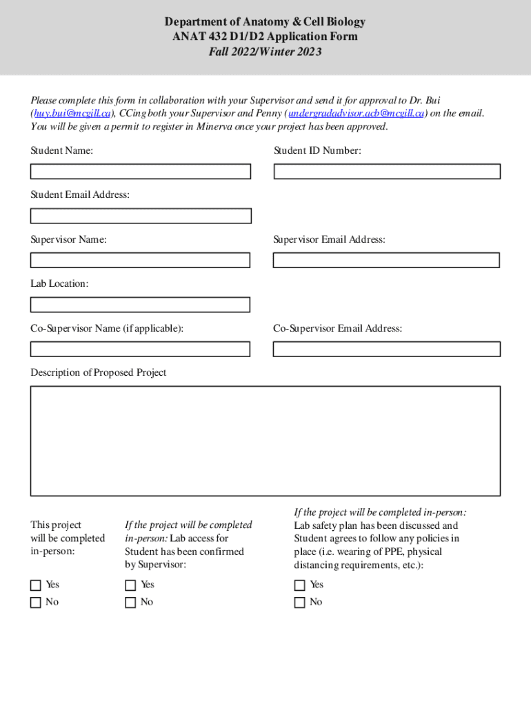 Fillable Online Department of Anatomy & Cell Biology ANAT 432 D1/D2 ...