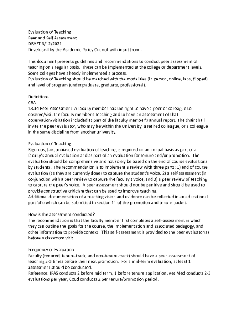 Fillable Online Evaluation of Teaching Peer and Self Assessment DRAFT 3 ... - Fora Fax Email ...