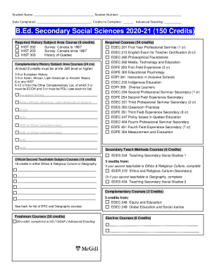 Fillable Online B.Ed. Secondary Social Sciences 2020-21 (150 Credits ...