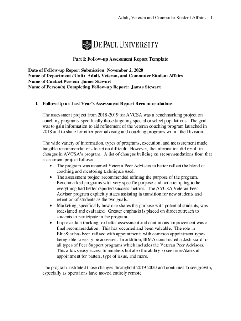 Fillable Online offices depaul Annual Assessment Report Template ...