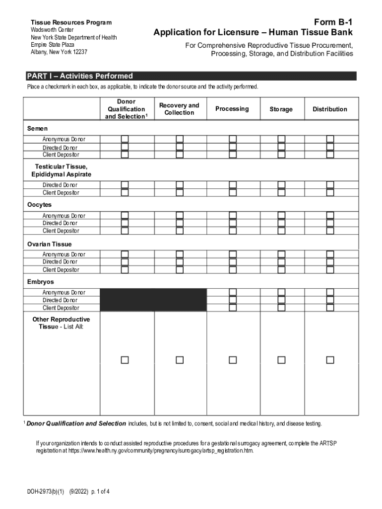 Fillable Online Form B-1 Application for LicensureHuman Tissue Bank Fax ...