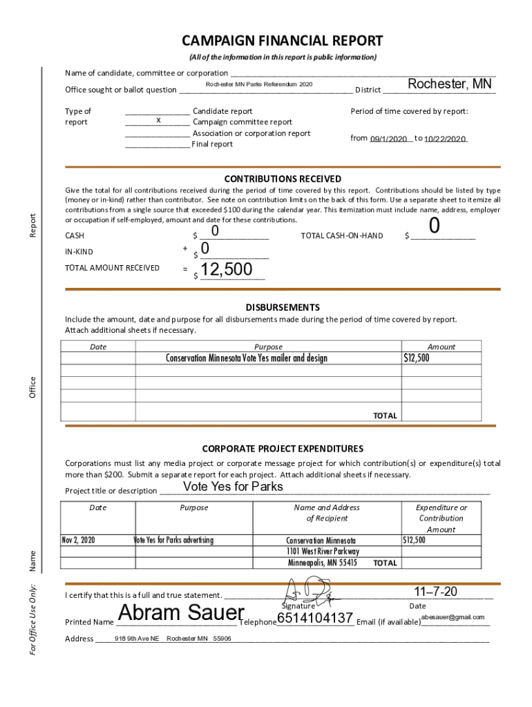 Fillable Online OSS Campaign Finance Forms Fax Email Print - pdfFiller