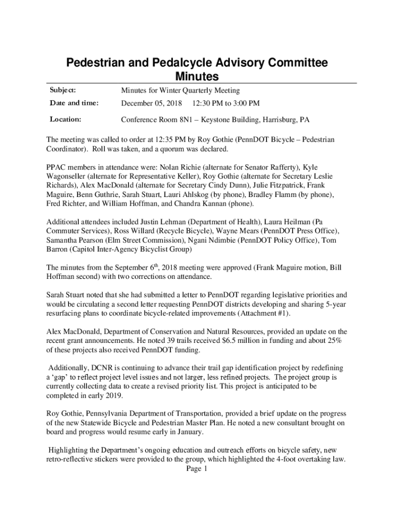 Fillable Online Pedestrian and Pedalcycle Advisory Committee ...