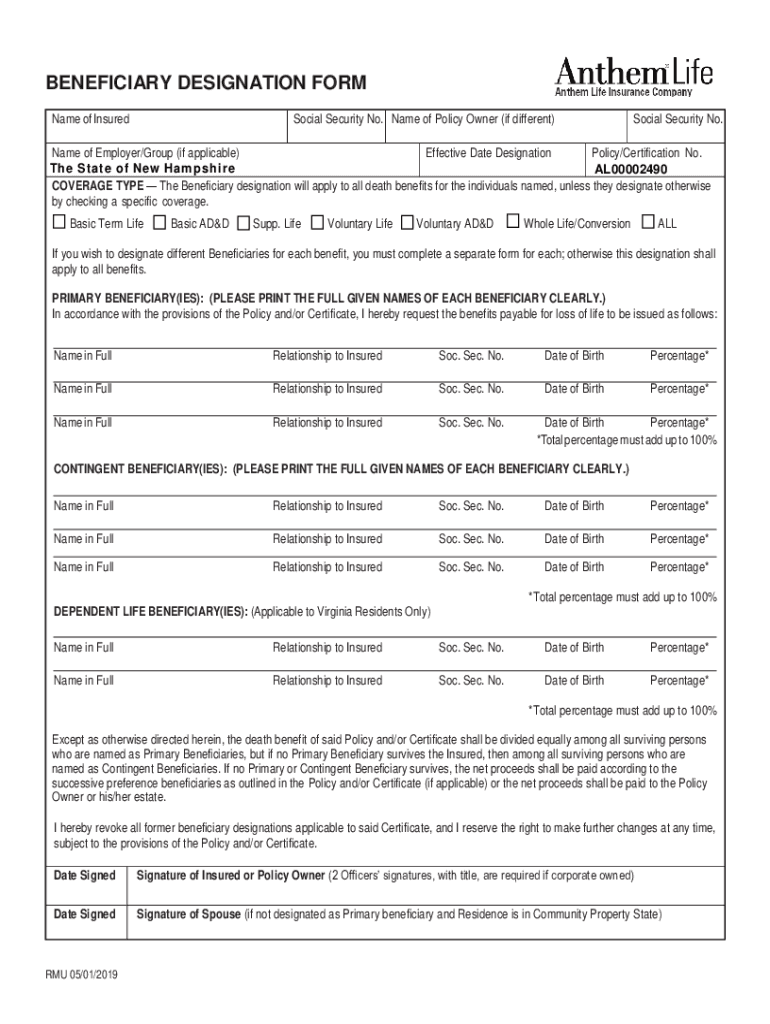 Fillable Online Beneficiary Designation Form TemplatesWord & Excel ...