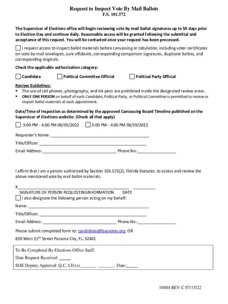 Fillable Online Request to Inspect Vote By Mail Ballots F.S. 101 Fax ...