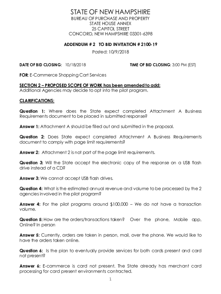 Fillable Online ADDENDUM # 2 TO BID INVITATION # 2100-19 Fax Email ...