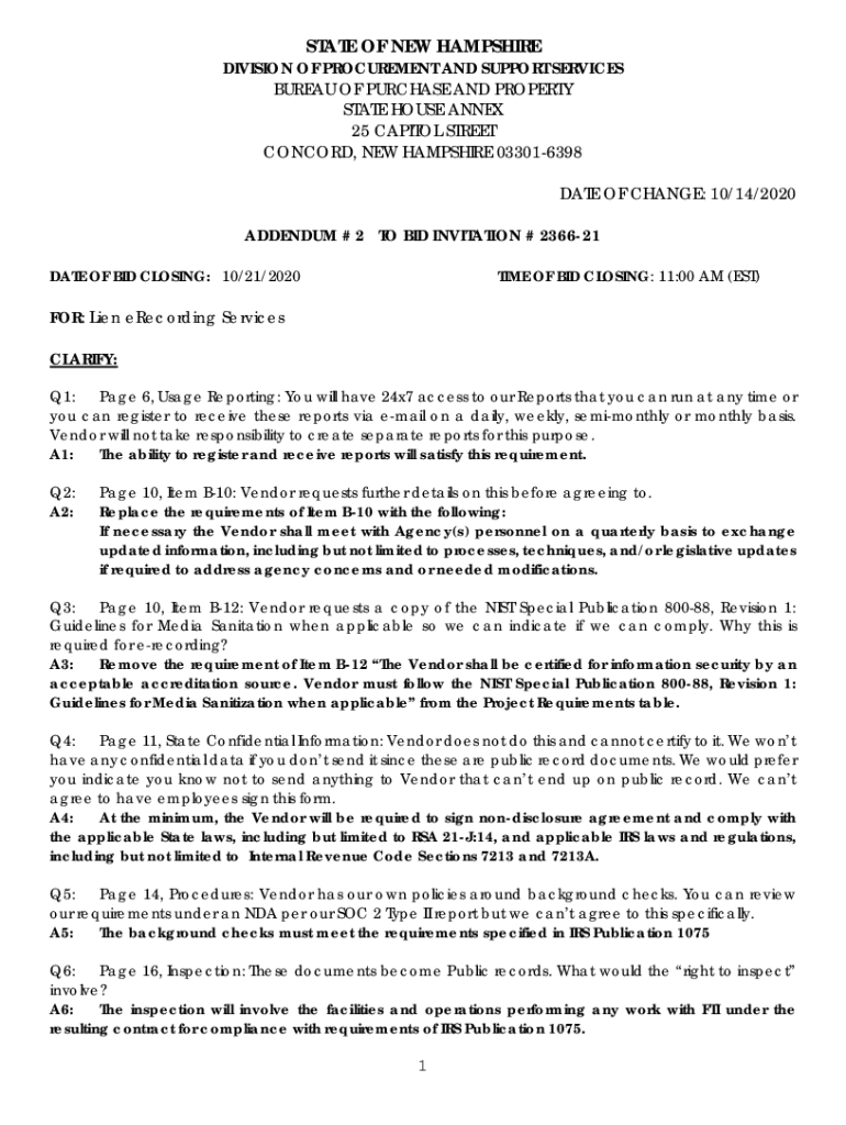 Fillable Online ADDENDUM # 2 TO BID INVITATION # 2366-21 Fax Email ...