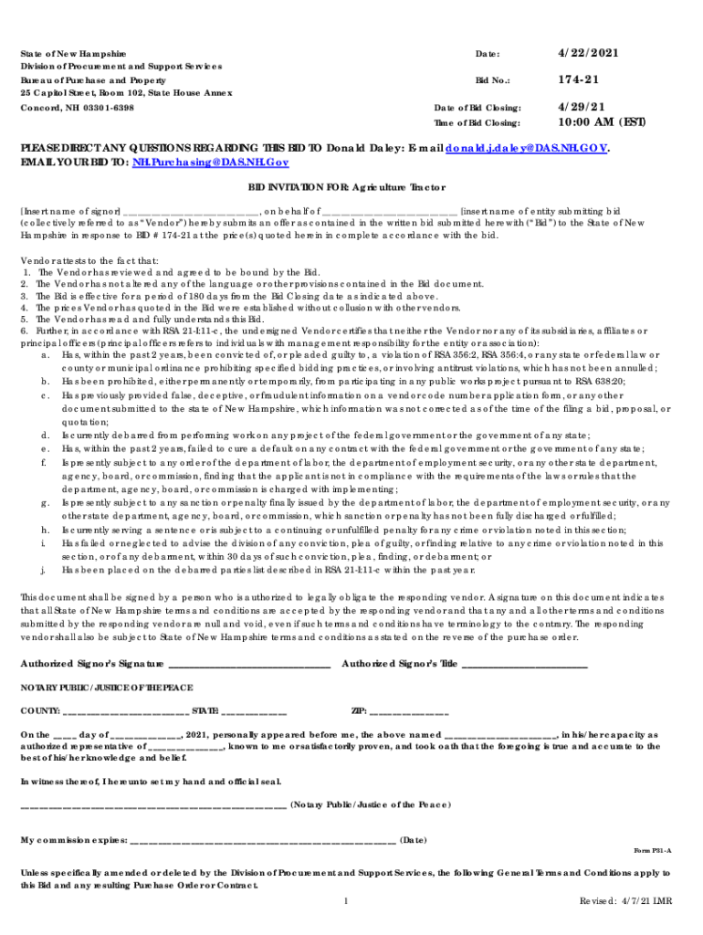 Fillable Online BID INVITATION FOR: Agriculture Tractor Fax Email Print ...