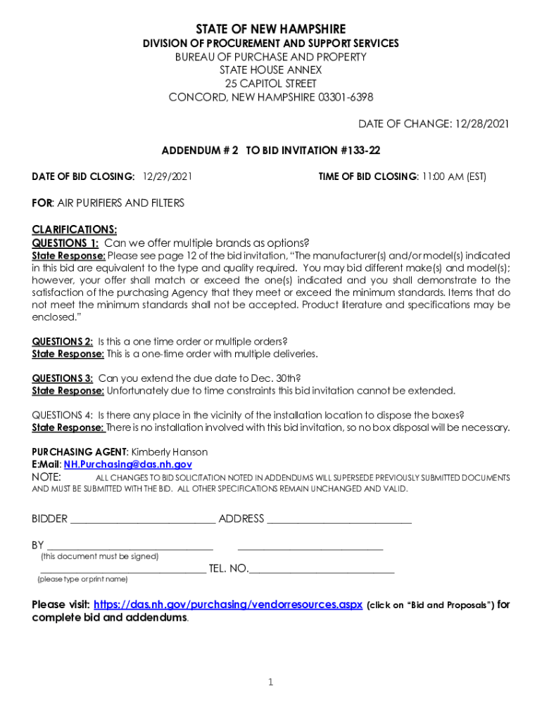 Fillable Online ADDENDUM # 2 TO BID INVITATION #133-22 Fax Email Print ...