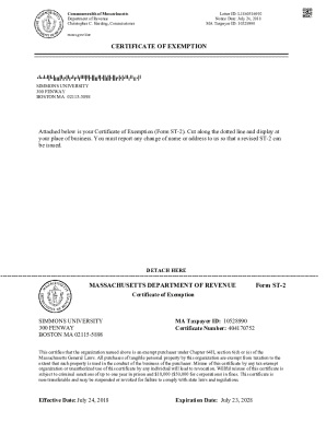 Fillable Online internal simmons Certificate of Exemption (Form ST-2 ...