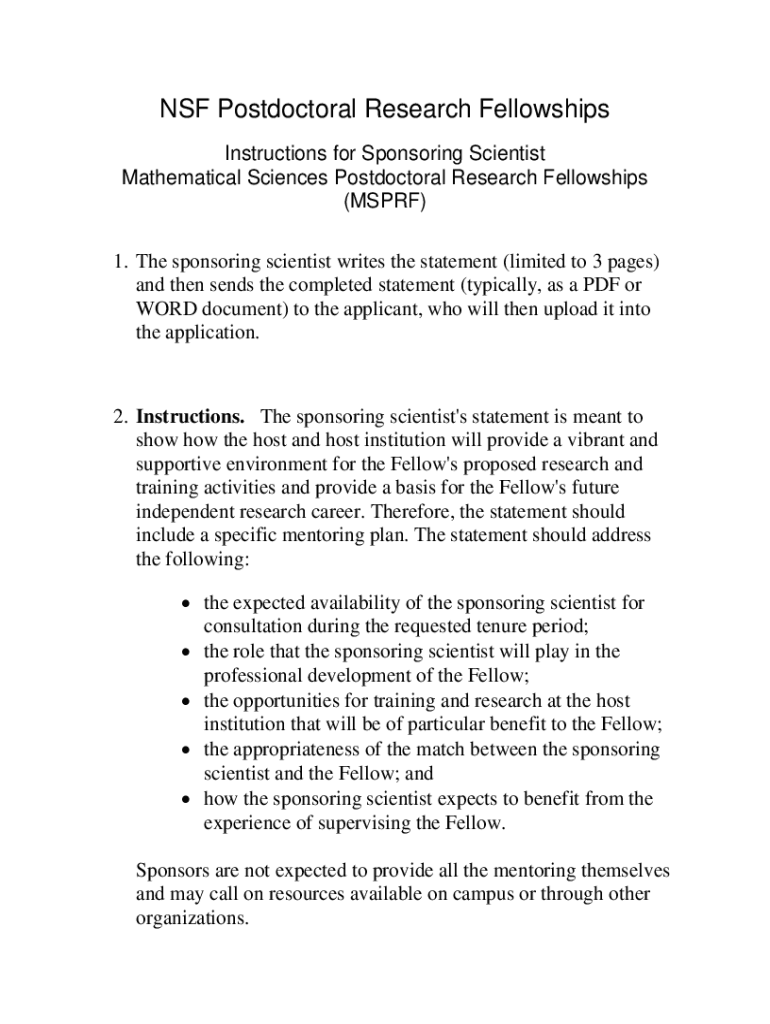 Fillable Online Postdoctoral Fellowships - Statement Preparation ...