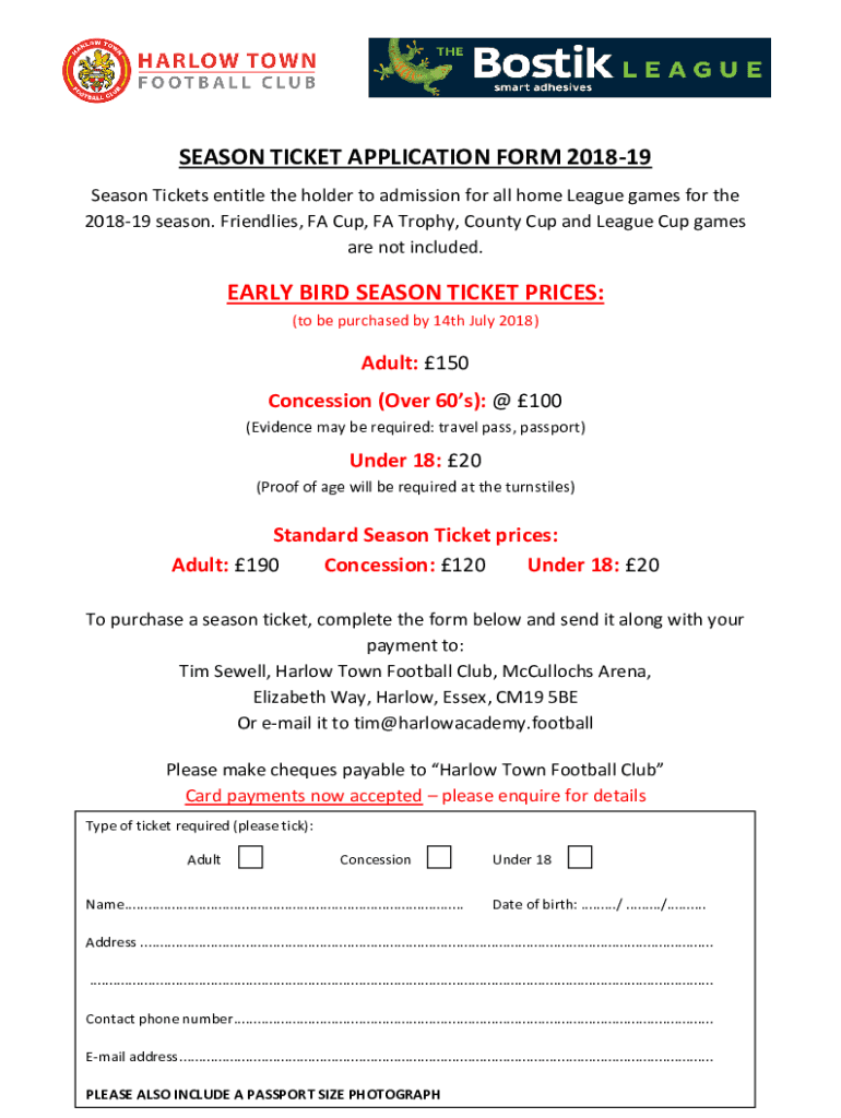 Fillable Online season ticket application form 2018-19 - Amazon S3 Fax ...