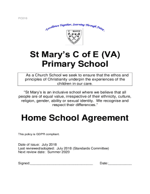 Fillable Online St Mary's C of E (VA) Primary School Home School ...