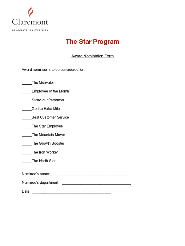 Fillable Online STAR Awards Nomination Form - City of Champaign Fax ...
