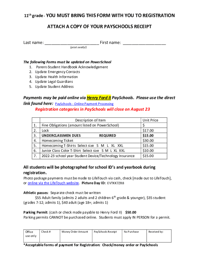 Fillable Online attach a copy of your payschools receipt - SharpSchool ...