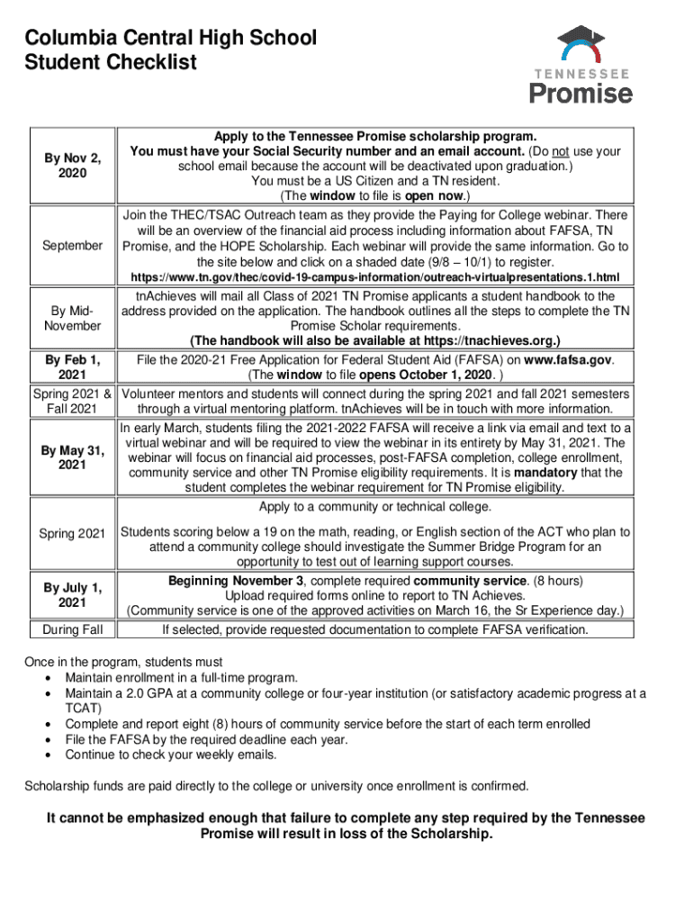 Fillable Online Columbia Central High School Student Checklist ...