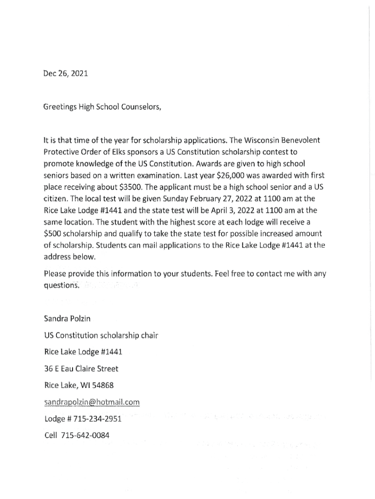 Fillable Online Elks.org :: Most Valuable Student CompetitionWSCA ...