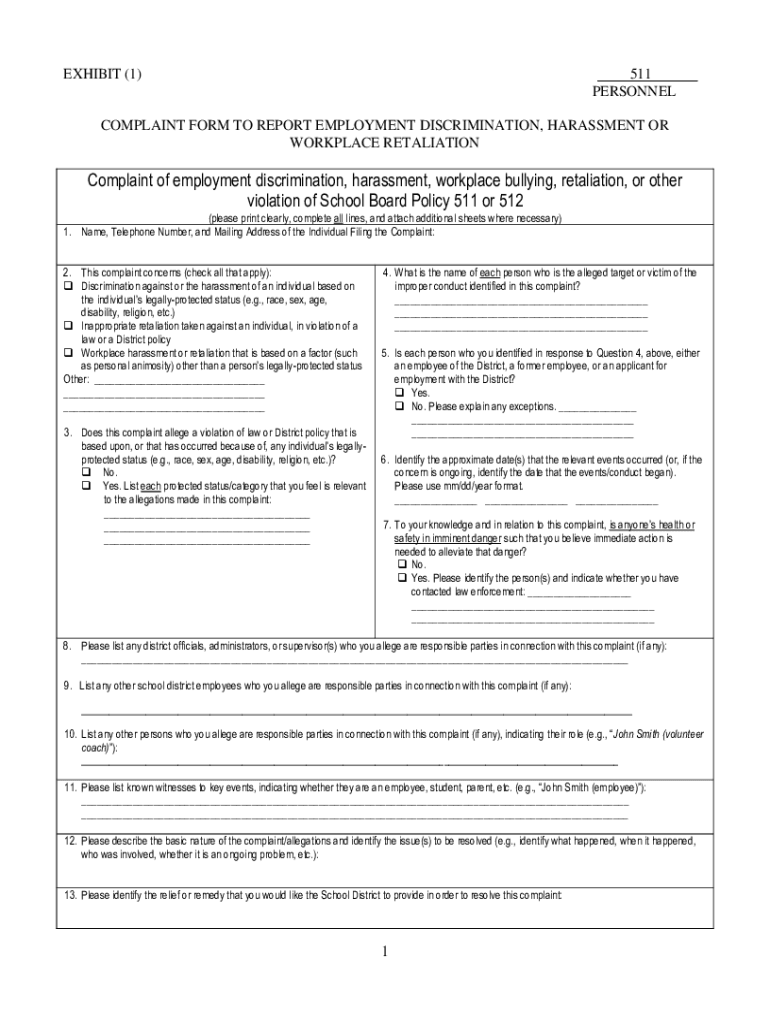 Fillable Online Complaint of employment discrimination, harassment ...