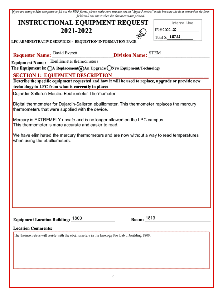 Fillable Online INSTRUCTIONAL EQUIPMENT REQUEST - Las Positas College Fax Email Print - pdfFiller