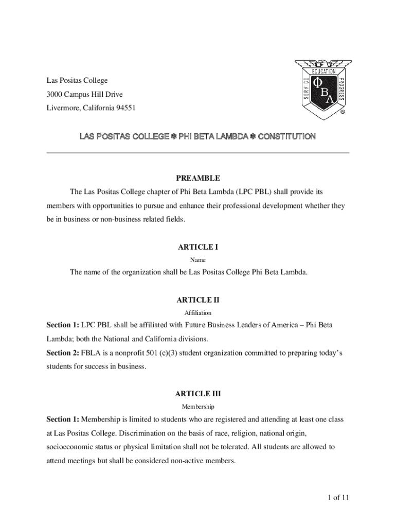 Fillable Online LPC Phi Beta Lambda Constitution ... - Las Positas College Fax Email Print ...