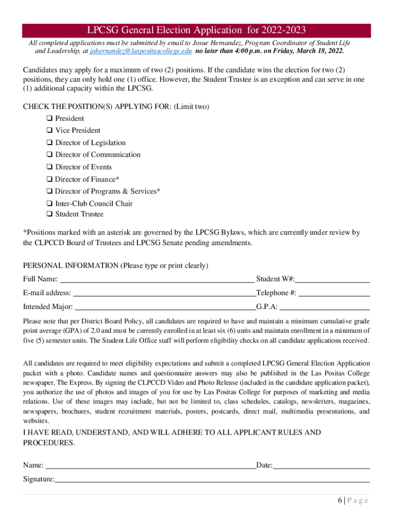 Fillable Online Election Packet for the 2022-2023 Academic Year Fax ...