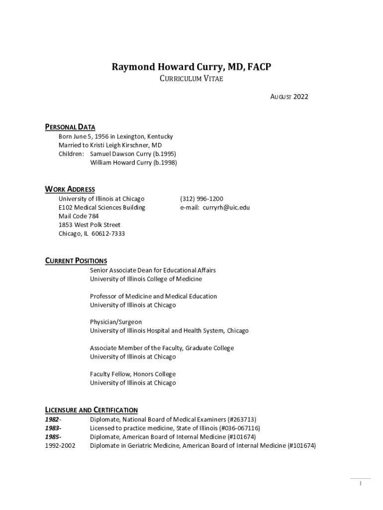 Fillable Online chicago medicine uic Raymond H Curry MD, FACPContact InformationChicago Medicine ...