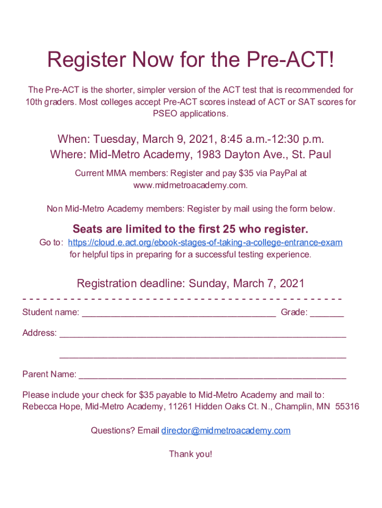 Fillable Online What You Need to Know About the PreACT - Princeton ...