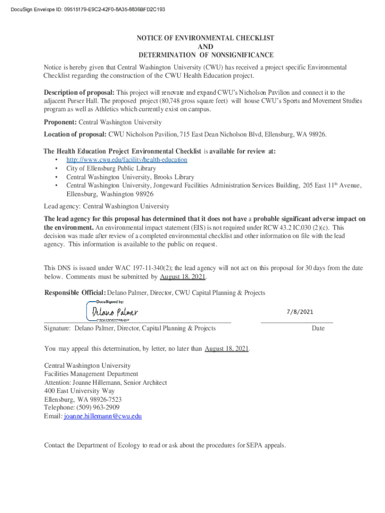 Fillable Online notice of environmental checklist and determination of ...