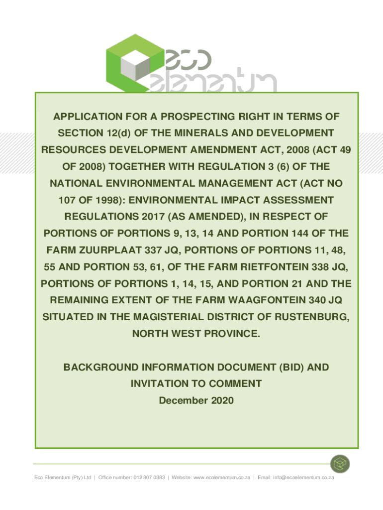 Fillable Online application for a prospecting right in terms of ...