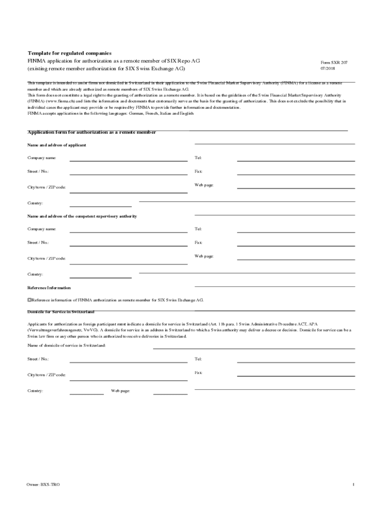 Fillable Online Template for regulated companies - FINMA application ...