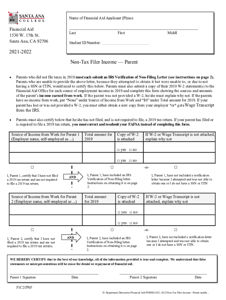 Fillable Online Financial Aid 1530 W. 17th St. Santa Ana, CA 92706 - 2021-2022 ... Fax Email ...