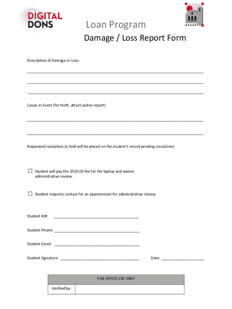 Fillable Online 1 04 Finance & Administration Equipment Damage or Loss ...