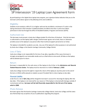 Fillable Online SP Intersession '19 Laptop Loan Agreement Form Fax ...