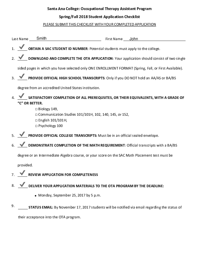 Fillable Online Santa Ana CollegeSanta Ana CollegeOccupational Therapy Assistant Program - Santa ...