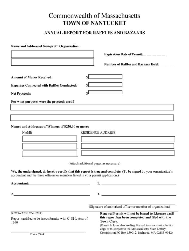 Fillable Online ANNUAL REPORT FOR RAFFLES AND BAZAARS - Nantucket Fax ...