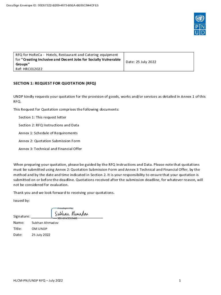 Fillable Online RFQ for HoReCa - Hotels, Restaurant and Catering ...