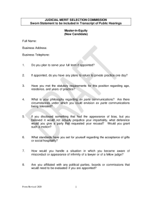 Fillable Online JUDICIAL MERIT SELECTION COMMISSION Sworn Statement to ...