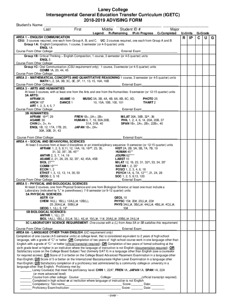 Fillable Online Intersegmental General Education Transfer Curriculum (IGETC)IGETCUC ...