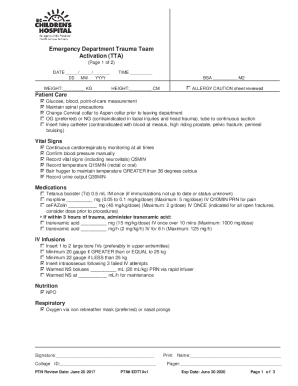 Fillable Online policyandorders cw bc Sample Trauma Team Activation ...