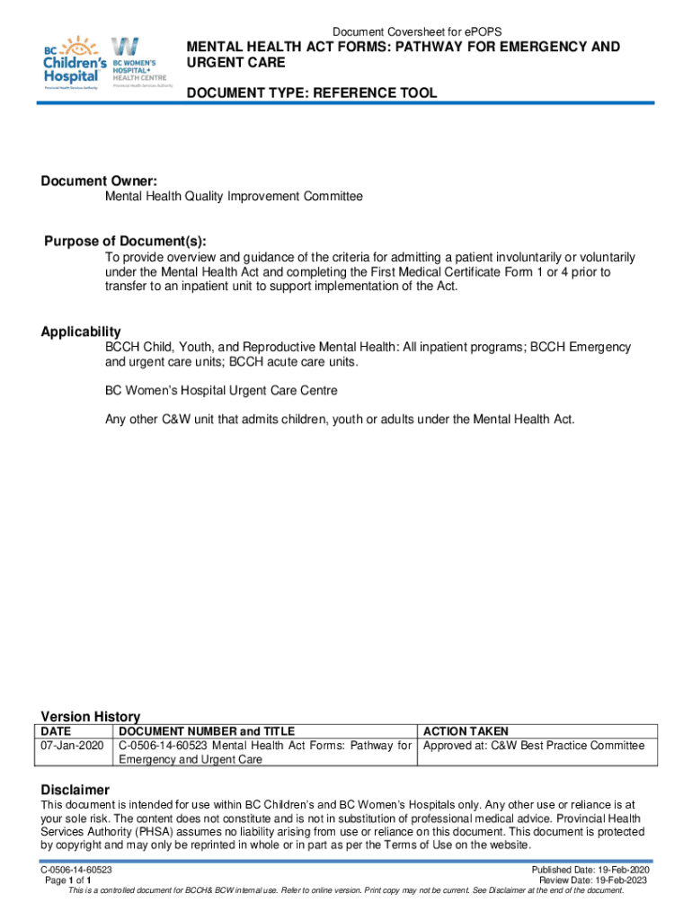 Fillable Online Policyandorders Cw Bc C 0506 14 60523 Mental Health Act