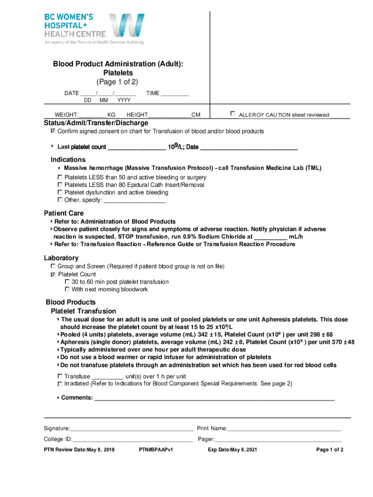 Fillable Online policyandorders cw bc Blood Blood Product ...