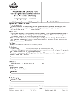 Fillable Online policyandorders cw bc Cardiac Catheterization Nursing ...
