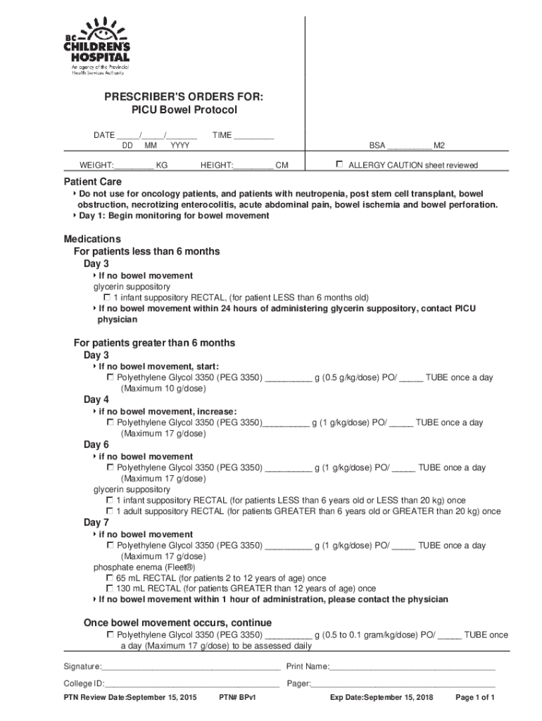 Fillable Online policyandorders cw bc PICU SEDATION PROTOCOL - Children ...