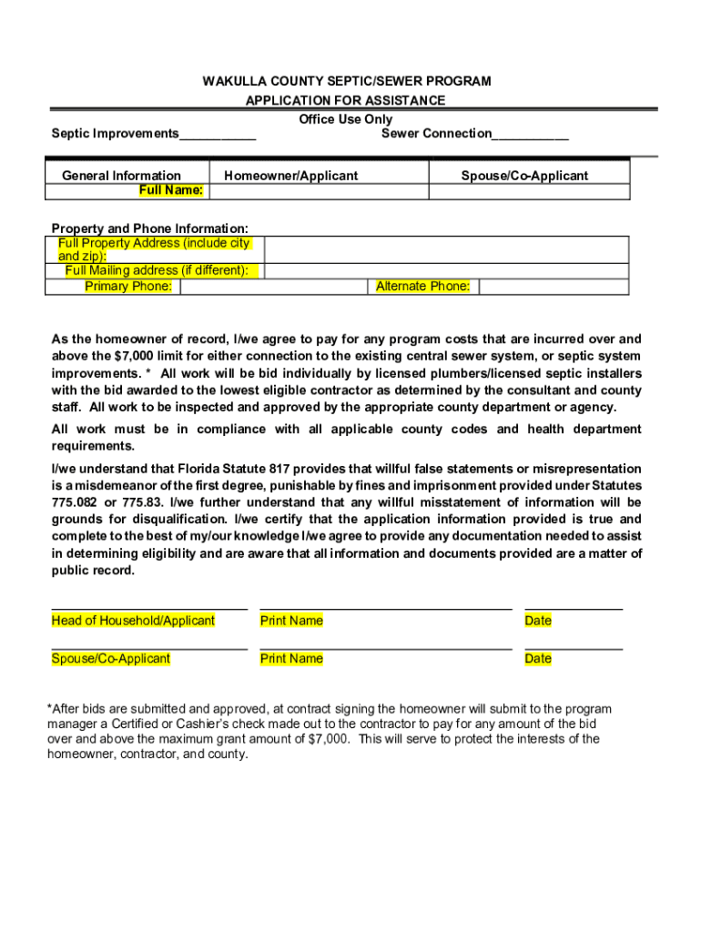 Fillable Online www.mywakulla.comSeptic - Sewer SystemWakulla County Septic Upgrade to Sewer ...