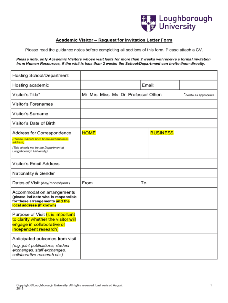 Fillable Online Academic Visitor Request for Invitation Letter Form Fax ...