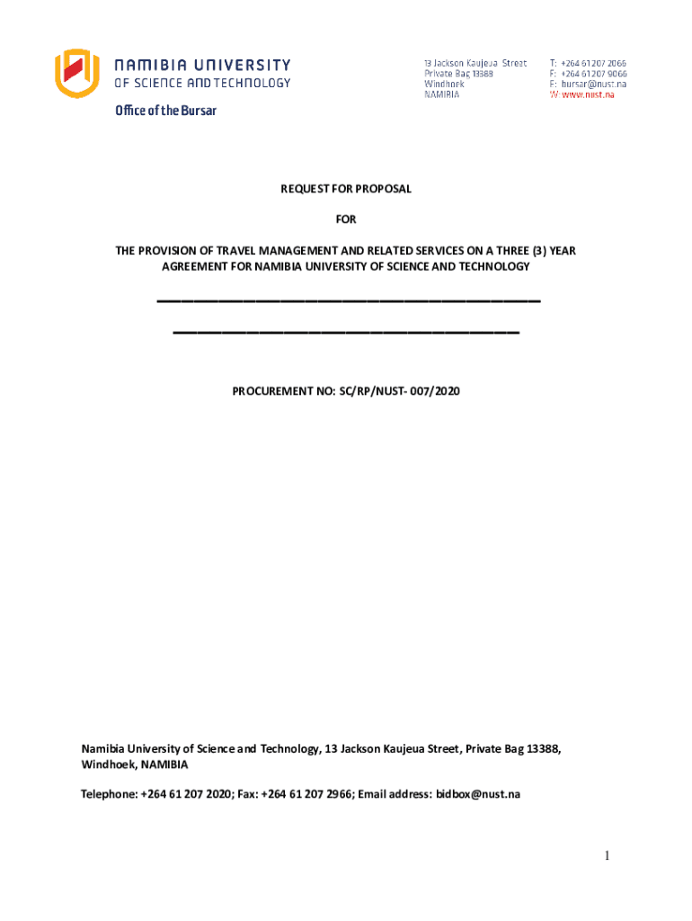 Fillable Online REQUEST FOR PROPOSAL (RFP) For PROVISION OF TRAVEL ...