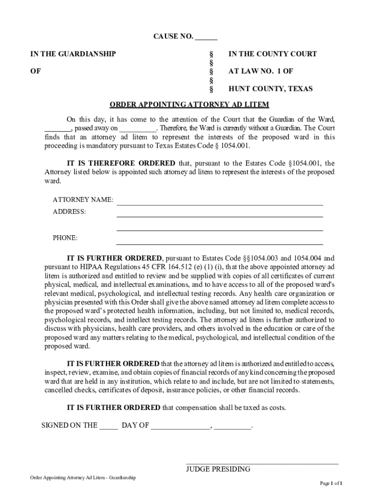 Fillable Online CAUSE NO. -CPR- GUARDIANSHIP OFIN THE COUNTY COURT AT ...