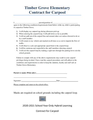Fillable Online Timber Grove Elementary Contract for Carpool ...