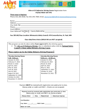 Fillable Online Alive at 25 Defensive Driving Course Registration Form ...