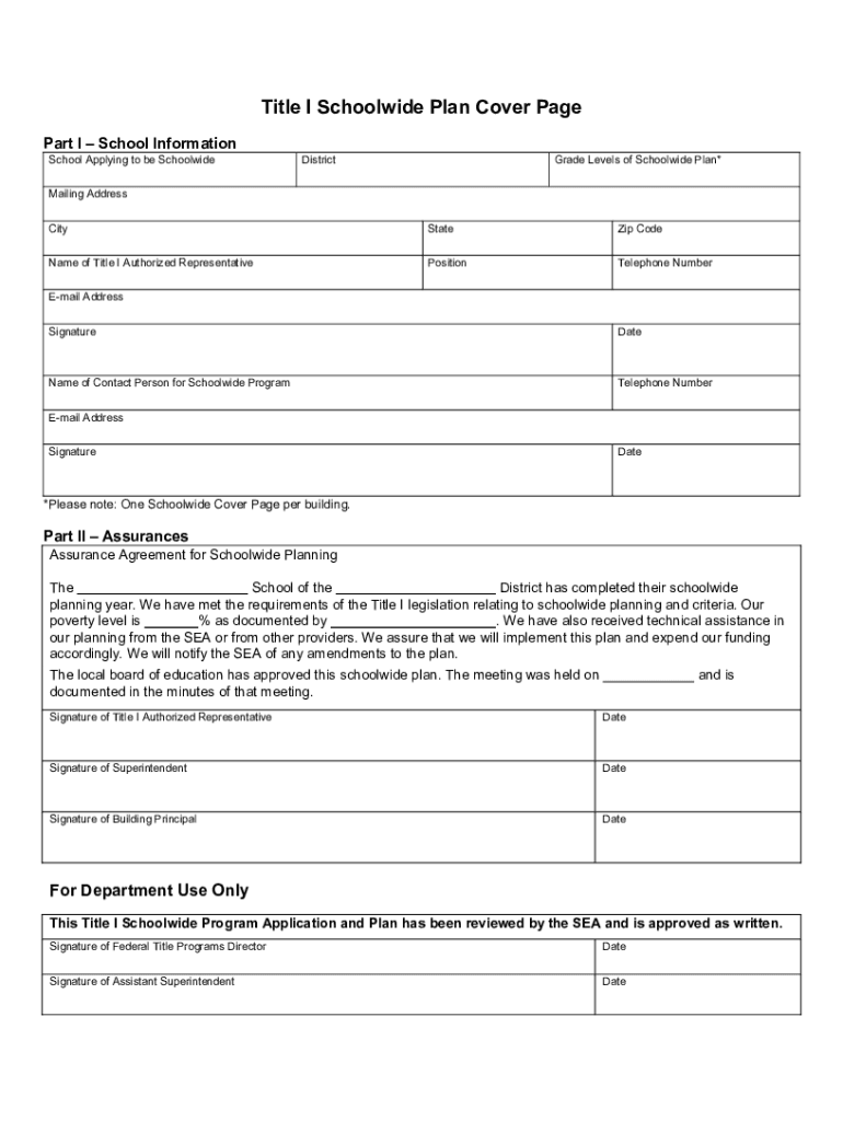 Fillable Online Title I, Part A Schoolwide Program - Title I, Part A ...